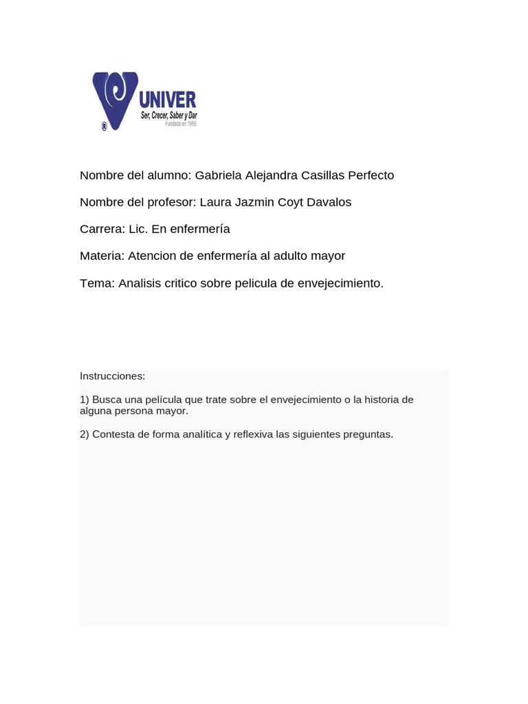 Tarea Del Envejecimiento | PDF | Vejez | Ciencias del comportamiento