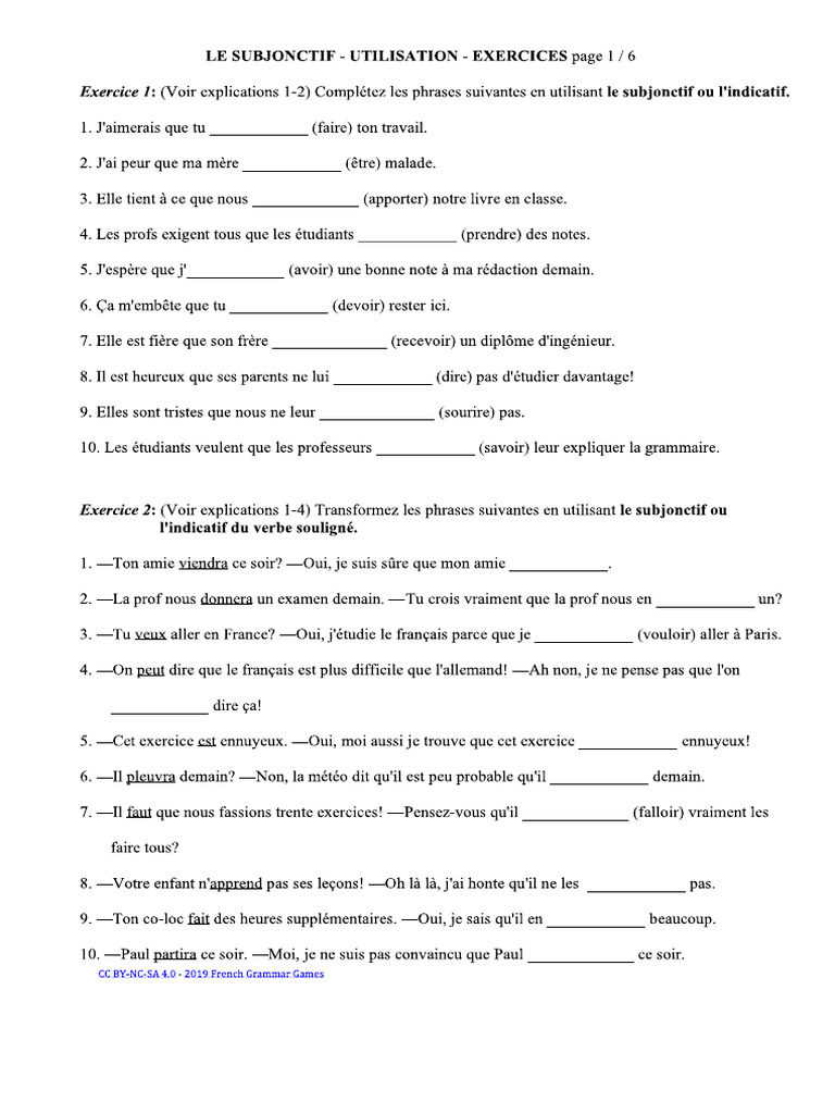 Subjonctif Ou Indicatif 2 | PDF