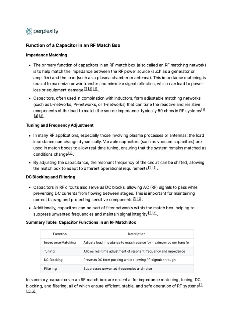 Function of A Capacitor in An RF Match Box | PDF | Electrical Impedance ...
