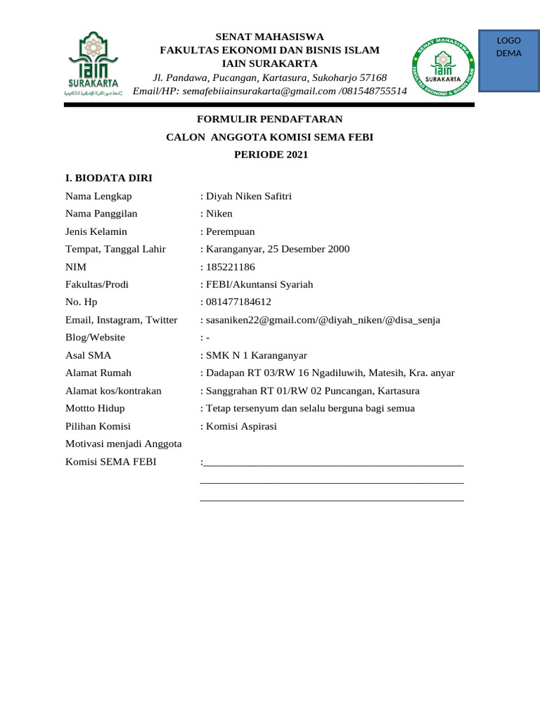 Formulir Pendaftaran | PDF