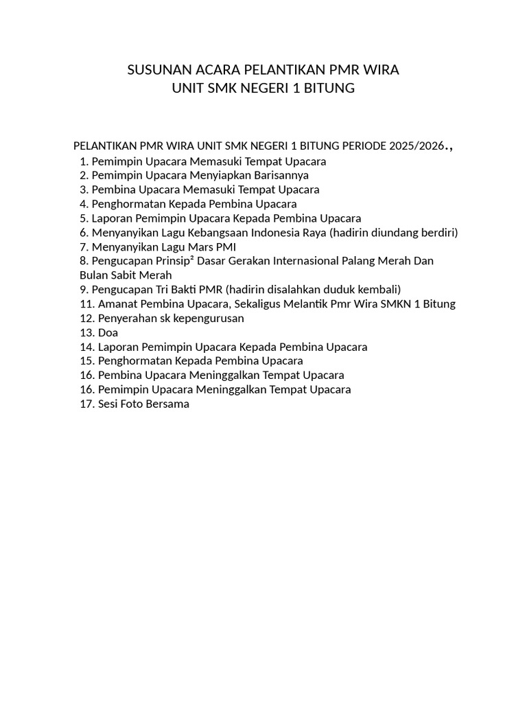 Susunan Acara Pelantikan PMR Wira 2025/2026 | PDF