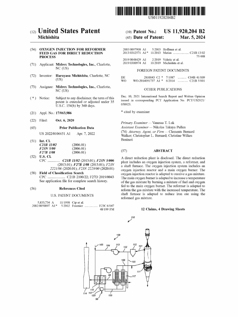 US11920204B2-Oxygen Injection For Reformer Feed Gas For DR Process-2024 ...