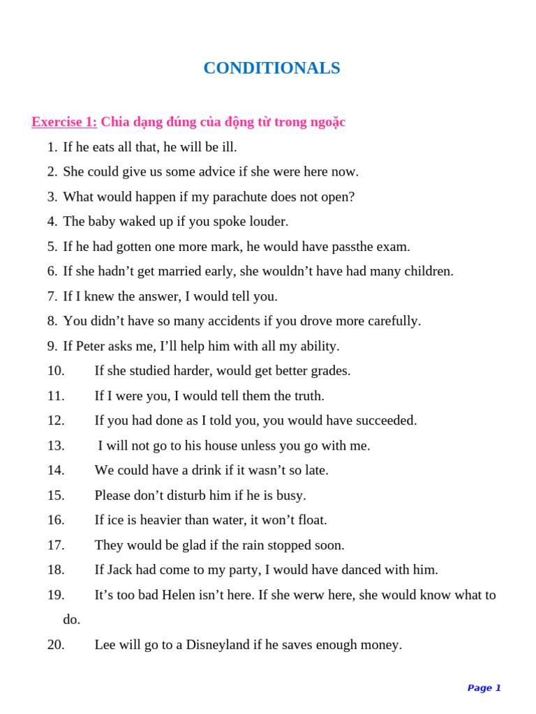 Conditional Sentences Exercises | PDF