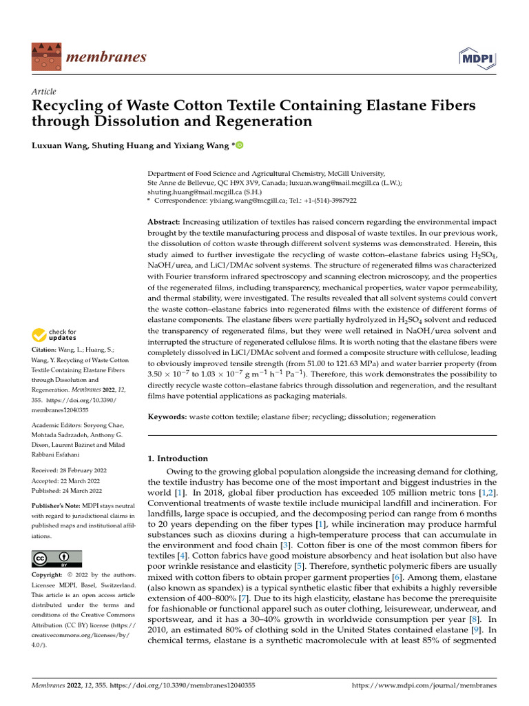 12 Recycling of Waste Cotton Textile Containing Elastane Fibers Through ...