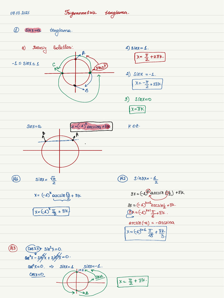 Trigonometrik Tenglama 1-Dars 250310 235009 | PDF