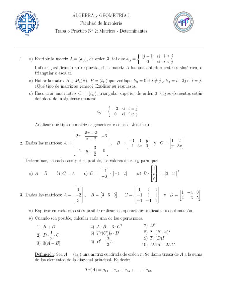 TP 2 - Matrices - Determ 2025 | PDF | Matriz (Matemáticas) | Álgebra