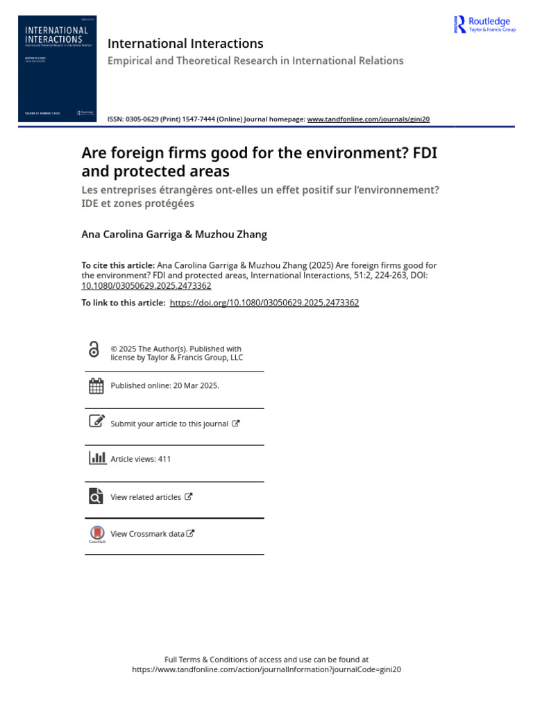 Are Foreign Firms Good For The Environment FDI and Protected Areas ...