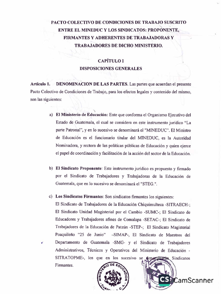Pacto Colectivo de Condiciones de Trabajo Suscrito Entre El Mineduc y ...