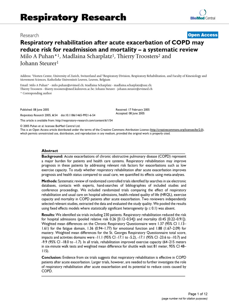 Redo Rehab Reduces Rehospitalization | PDF | Chronic Obstructive ...