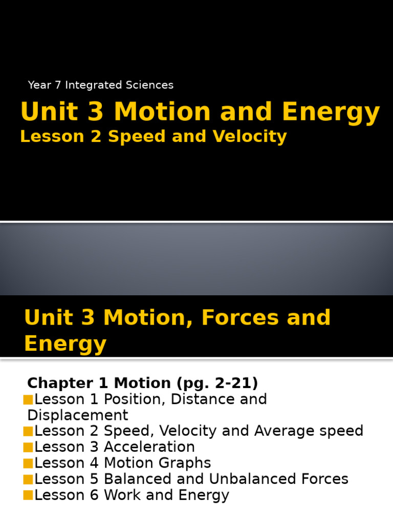 Y7 Unit 3 Lesson 2 Speed Velocity and Average Speed | PDF | Velocity | Speed