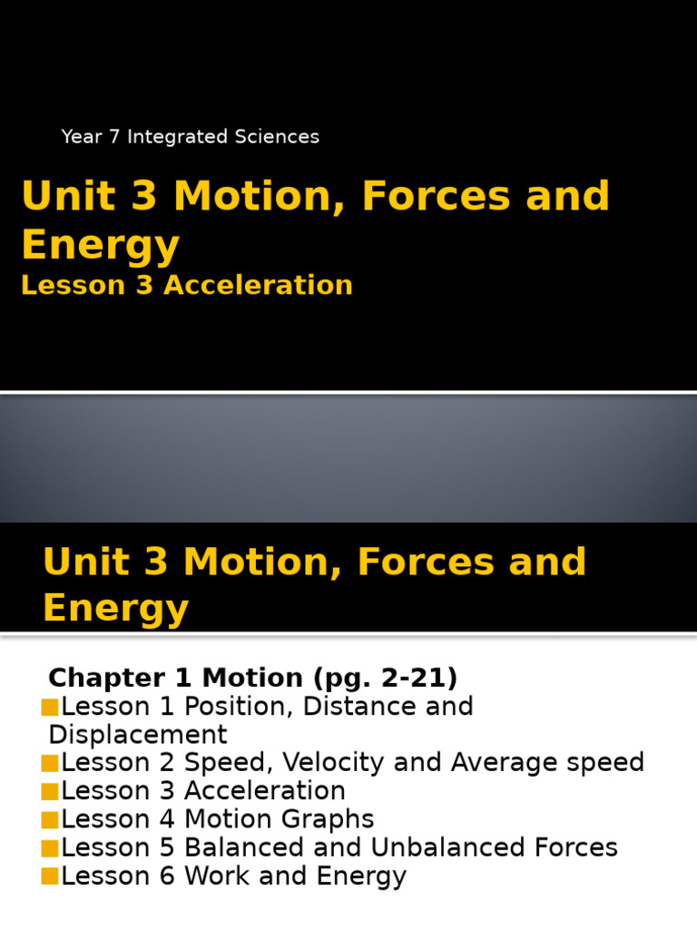 Y7 Unit 3 Lesson 3 Acceleration | PDF | Velocity | Acceleration