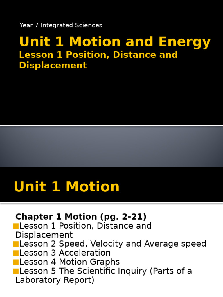 Y7 Unit 1 Motion Lesson 1 Position Distance and Displacement | PDF ...