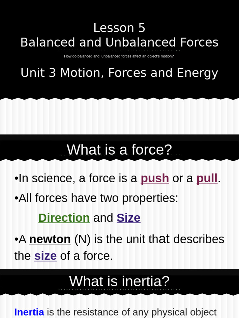 Y7_Unit_3_Lesson_5_Balanced_and_Unbalanced_Forces | PDF | Weight | Friction