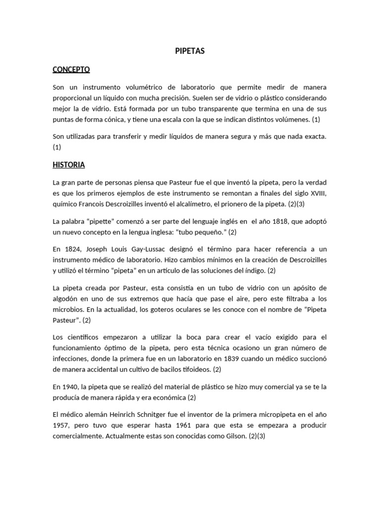 Tipos y Uso de Pipetas en Laboratorio | PDF | Sangre | Volumen