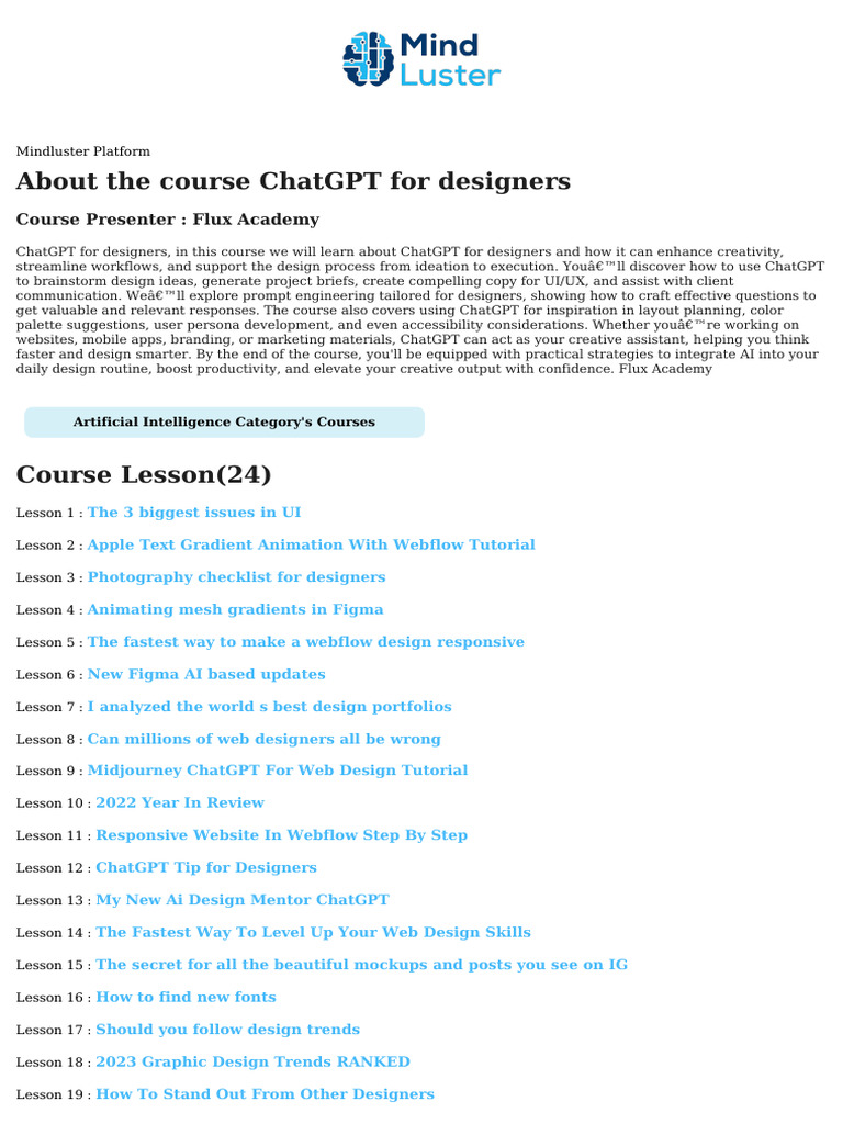 ChatGPT For Designers Course Content | PDF | Artificial Intelligence ...