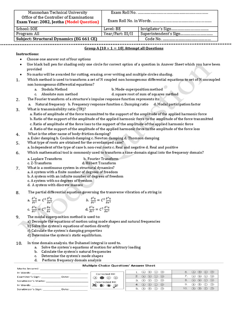 Model Question - EG661CE - Structural Dynamics | PDF | Mechanics ...