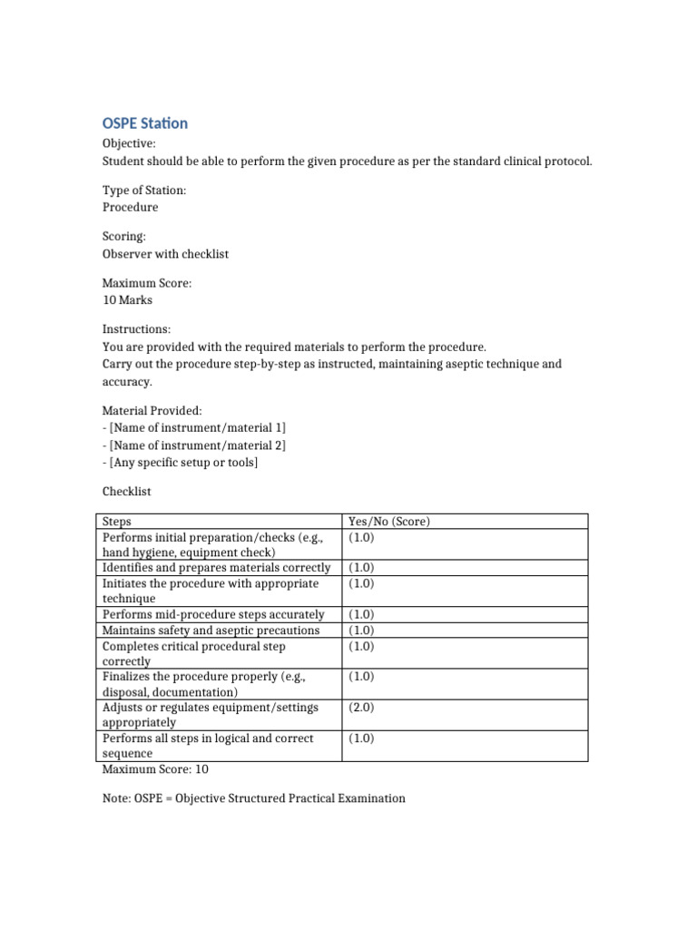 Generalised OSPE Procedure Format | PDF