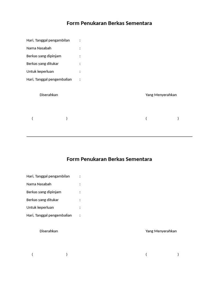 Form Penukaran Berkas Sementara | PDF