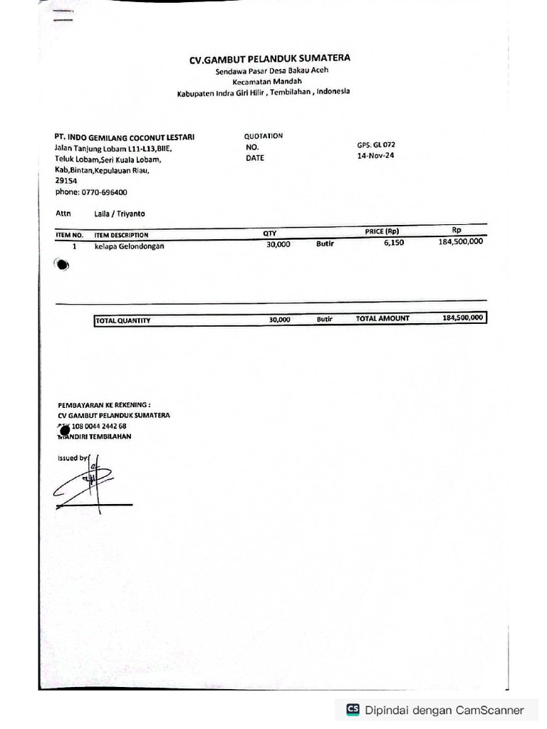 Invoive & Quotation Gps 072 Kelapa Gelondonga | PDF