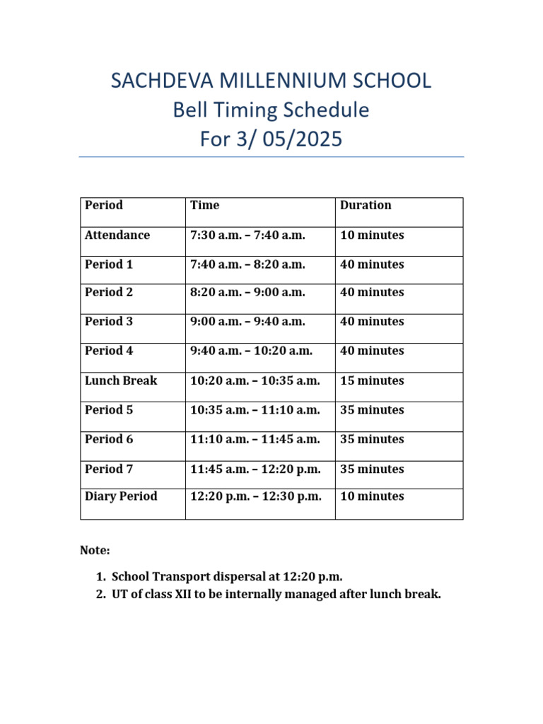 Bell - Schedule For 3rd May, 25 | PDF