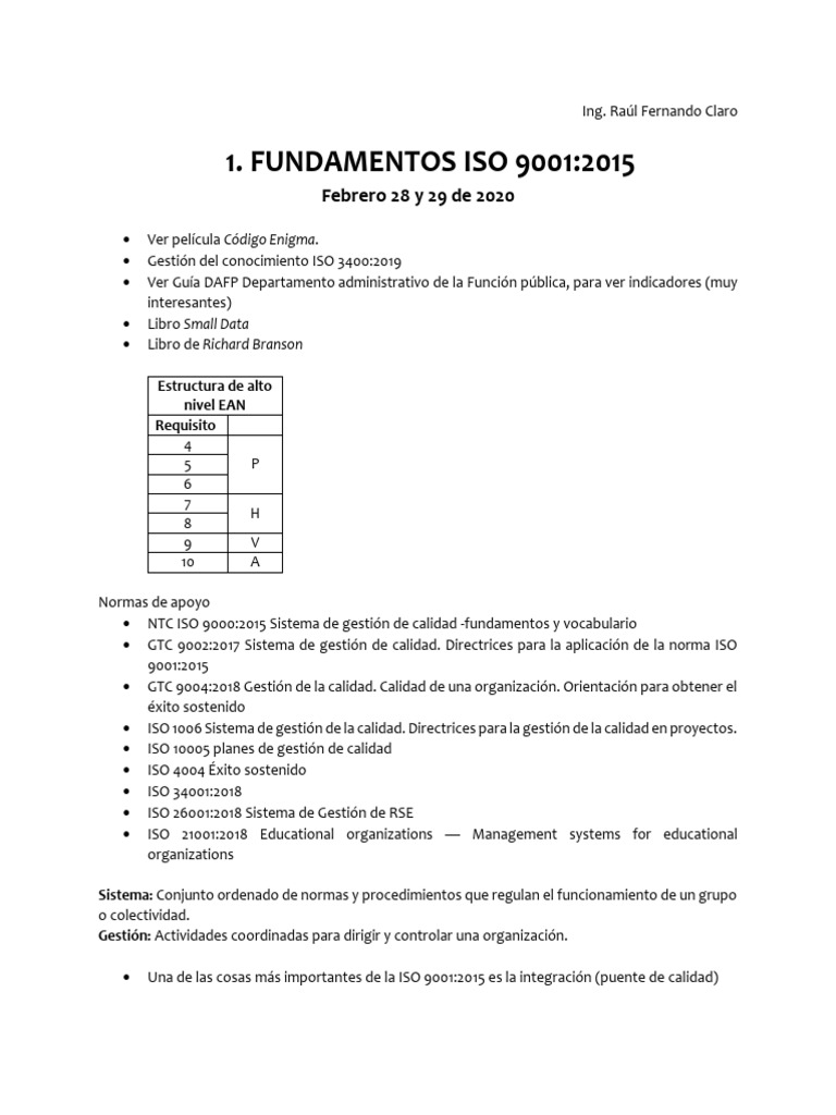 Diplomado HSEQ Notas 1 FUNDAMENTOS ISO 9001-2015 | PDF | Sistema de manejo de calidad | Gestión ...