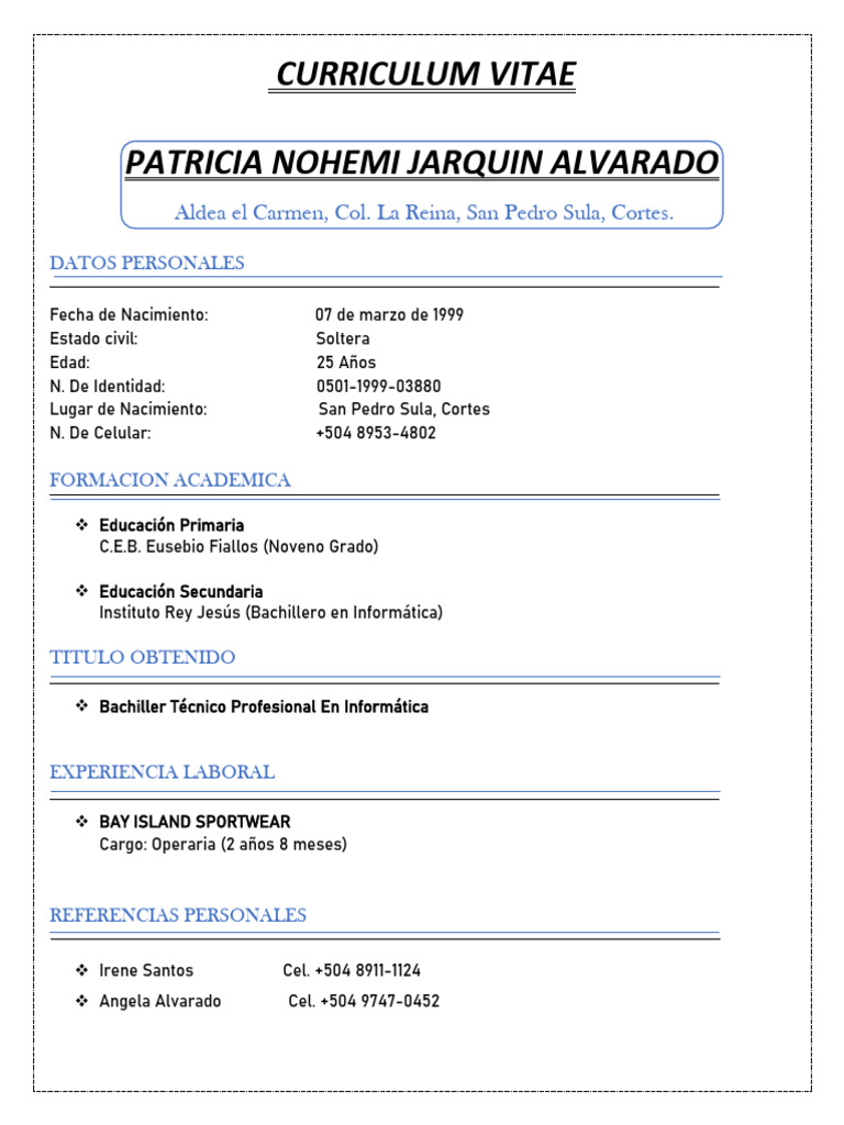 Currículum Vitae de Patricia Jarquin | PDF