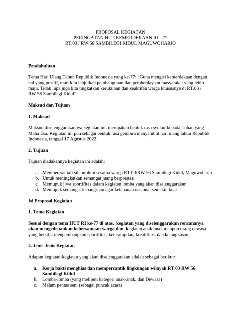 PROPOSAL RT 3 AGUSTUSAN | PDF