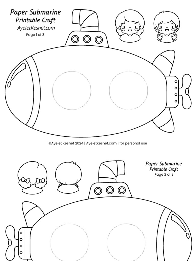 Submarine Paper Craft Printable Craft Ayelet Keshet | PDF