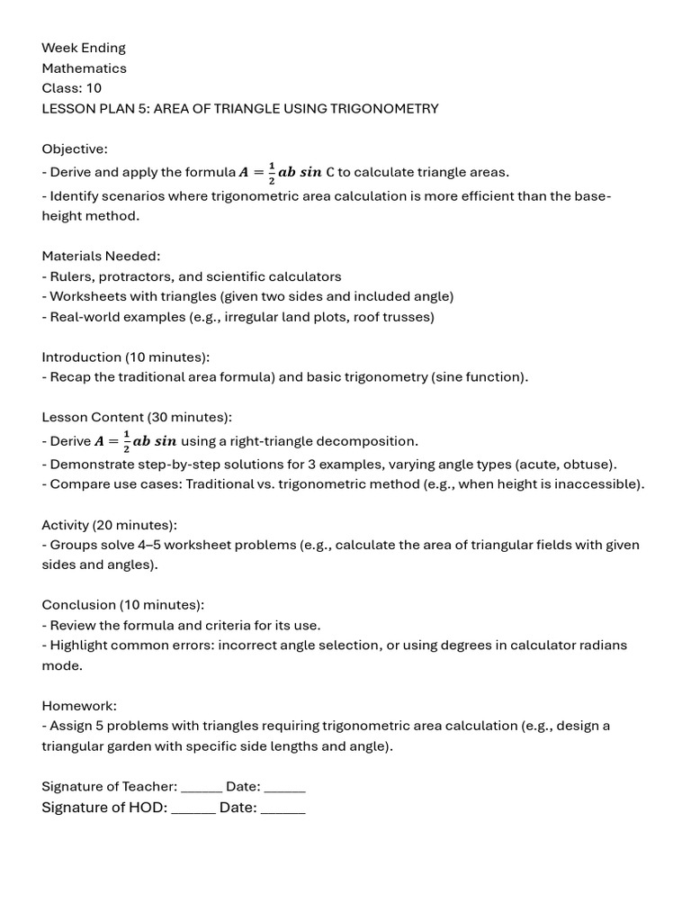 Area of Triangle Trig | PDF