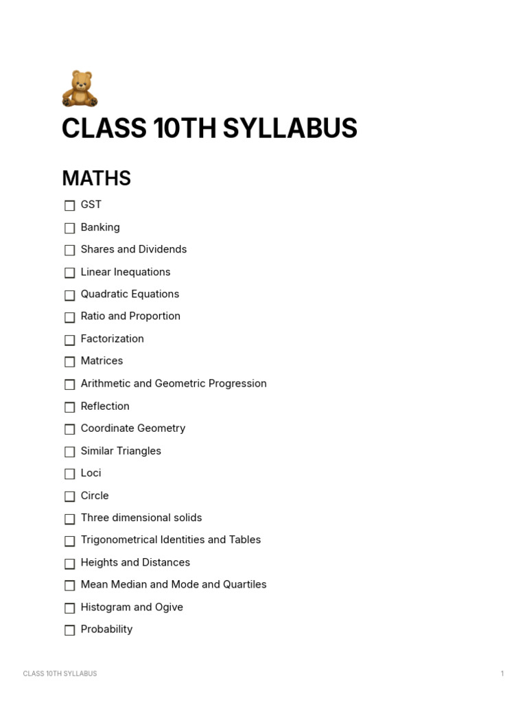 Class 10TH Syllabus | PDF