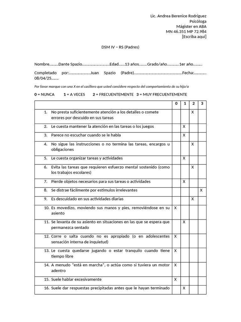 DSM IV Rs Tdah tnd-1 | PDF