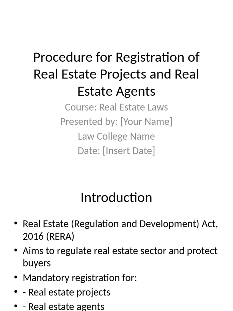 Procedure For RERA Registration Presentation | PDF