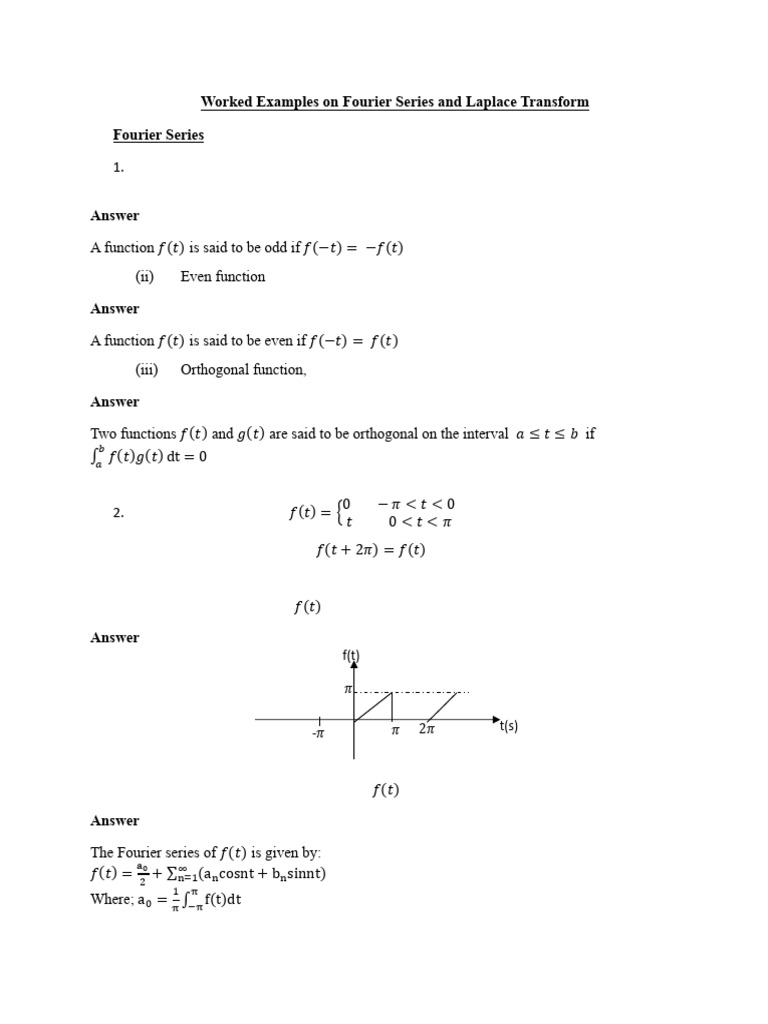 Worked Examples On Fourier Series and Laplace Transform | PDF | Fourier ...