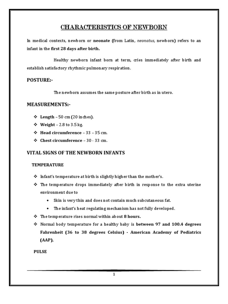 Characteristics of Newborn | PDF | Infants | Human Anatomy