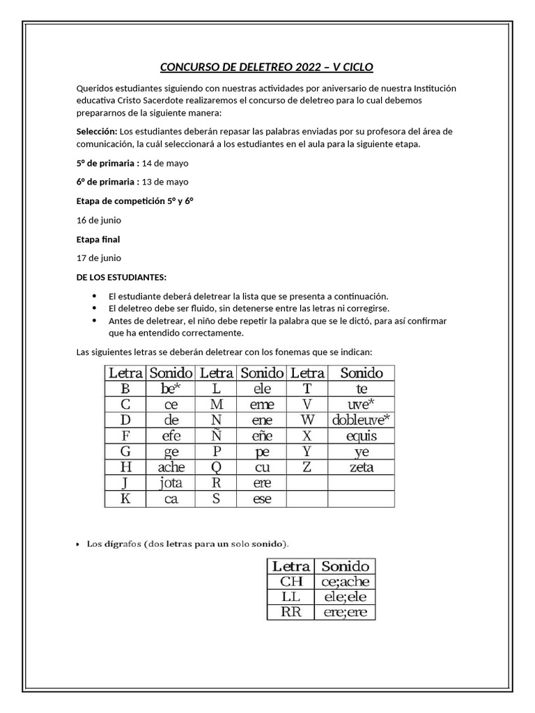Concurso de Deletreo 2022: Reglas y Fechas | PDF