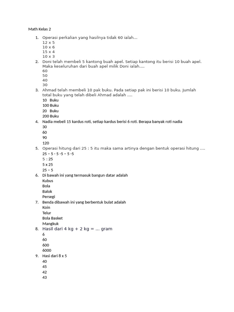 Soal Math Kelas 2 | PDF