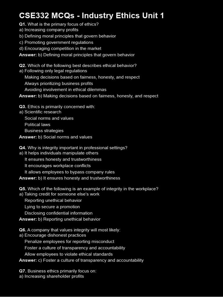 CSE332 MCQs - Industry Ethics Black | PDF | Patent | Intellectual Property