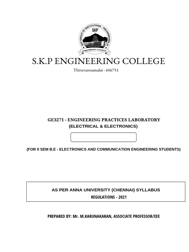 Ge3271-Engineering Practices Laboratory Manual | PDF | Incandescent Light Bulb | Resistor