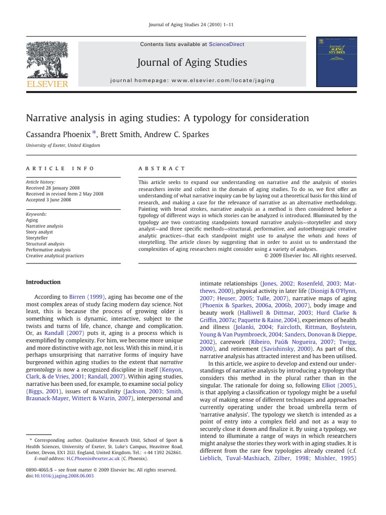 Narrative Analysis in Aging Studies - A Typology For Consideration ...