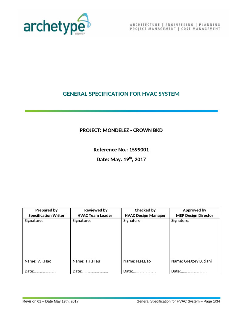 01 General Specification For HVAC System - Full System | PDF | Duct (Flow) | Instrumentation