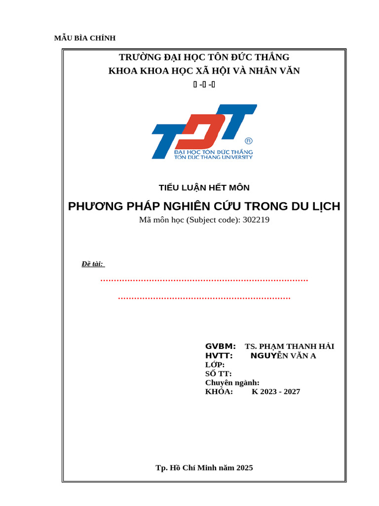 Yeu Cau Bao Cao PPNC Du Lich Cuoi Ky | PDF