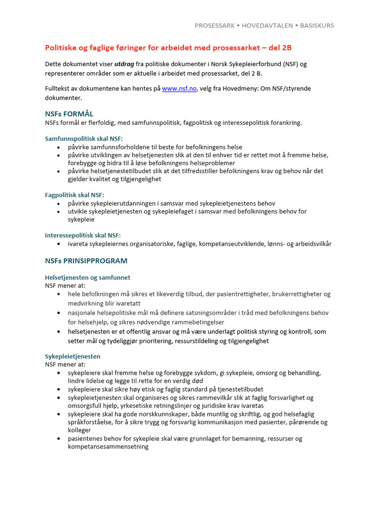 Politiske og faglige foringer prosessarket del 2B | PDF