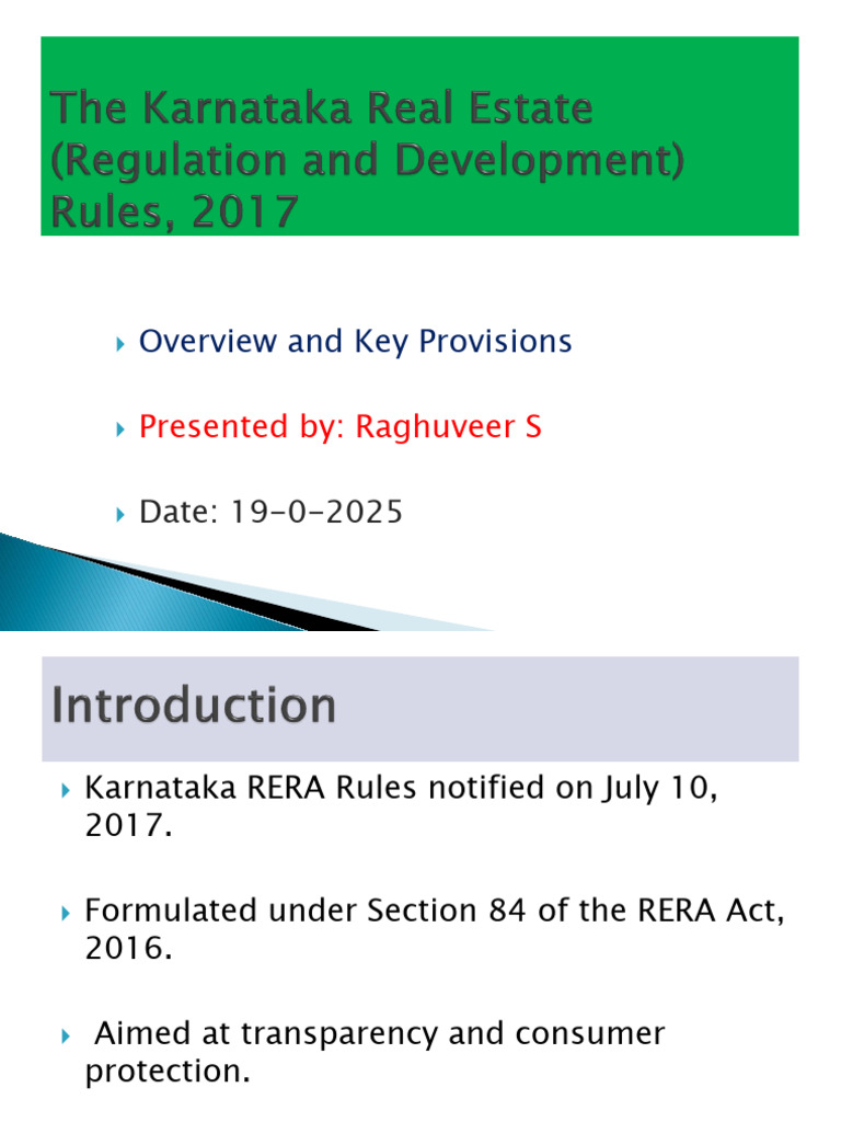 Karnataka State RERA Rules 2017, Presentation. | PDF