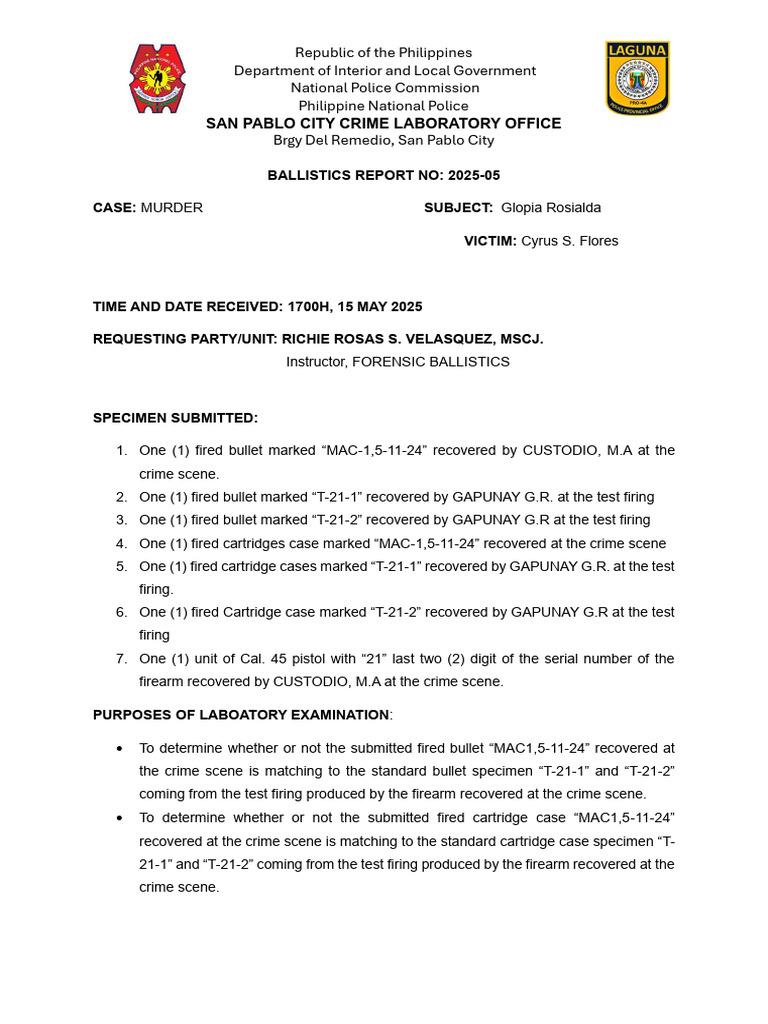 Ballistics Report: Murder Case 2025-05 | PDF | Bullet | Caliber
