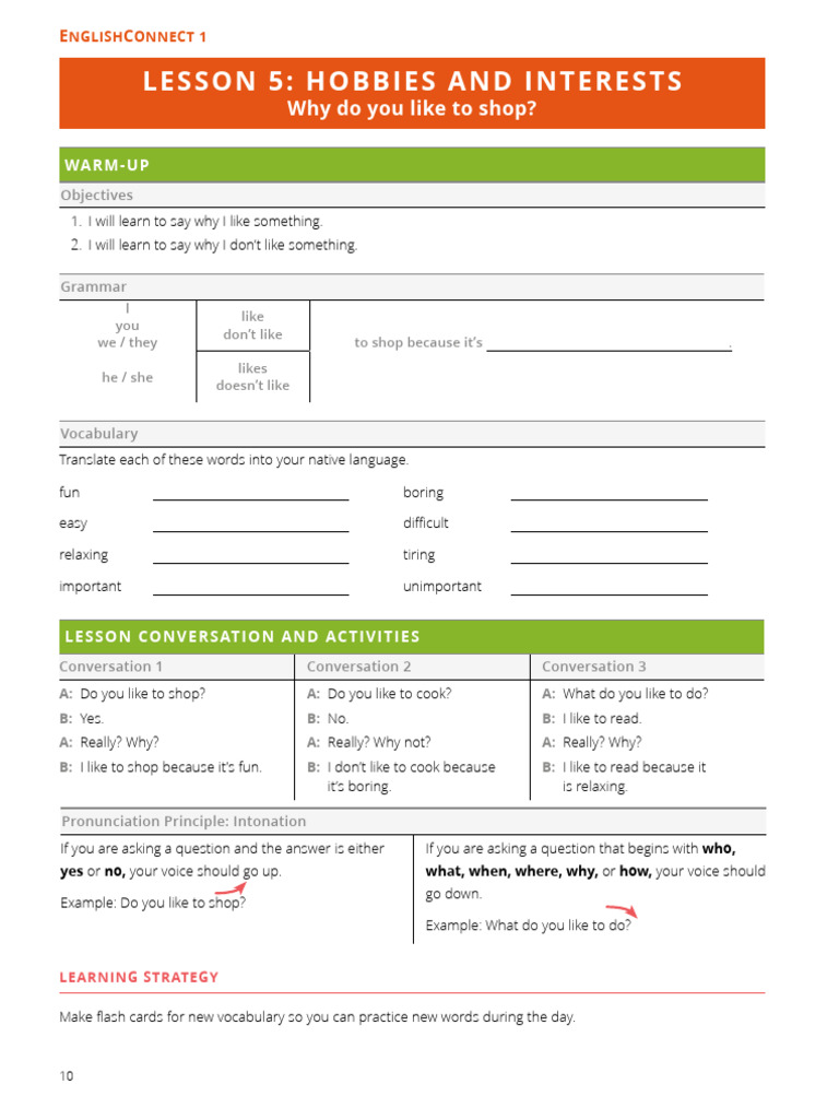 Hobbies and Interests Vocabulary Lesson | PDF | Linguistics | Human ...