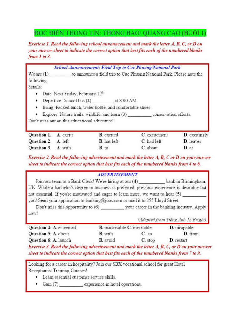 Bai Tap Doc Dien Thong Tin | PDF