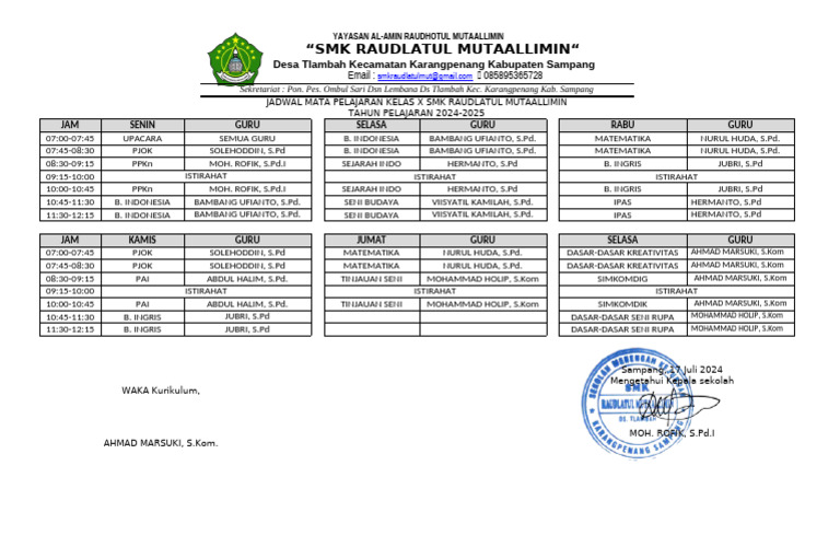 Jadwal X SMK RM | PDF
