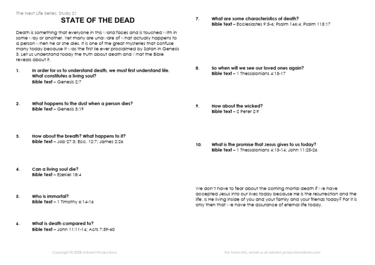 21 State of The Dead Handout | PDF | Bible | Soul