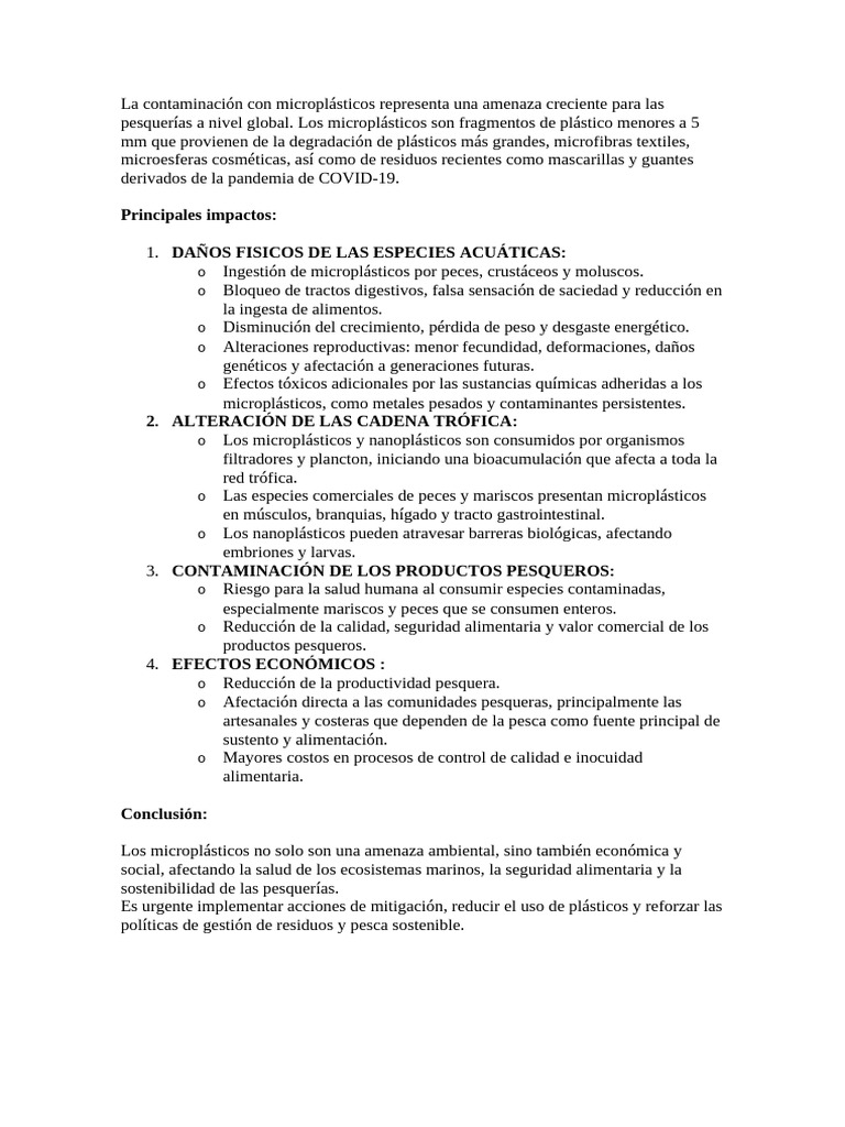 Impacto de Microplásticos en Pesquerías | PDF | Contaminación | Ambiente