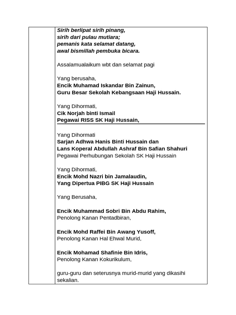 Teks Pengerusi Majlis Duta Sahsiah. | PDF